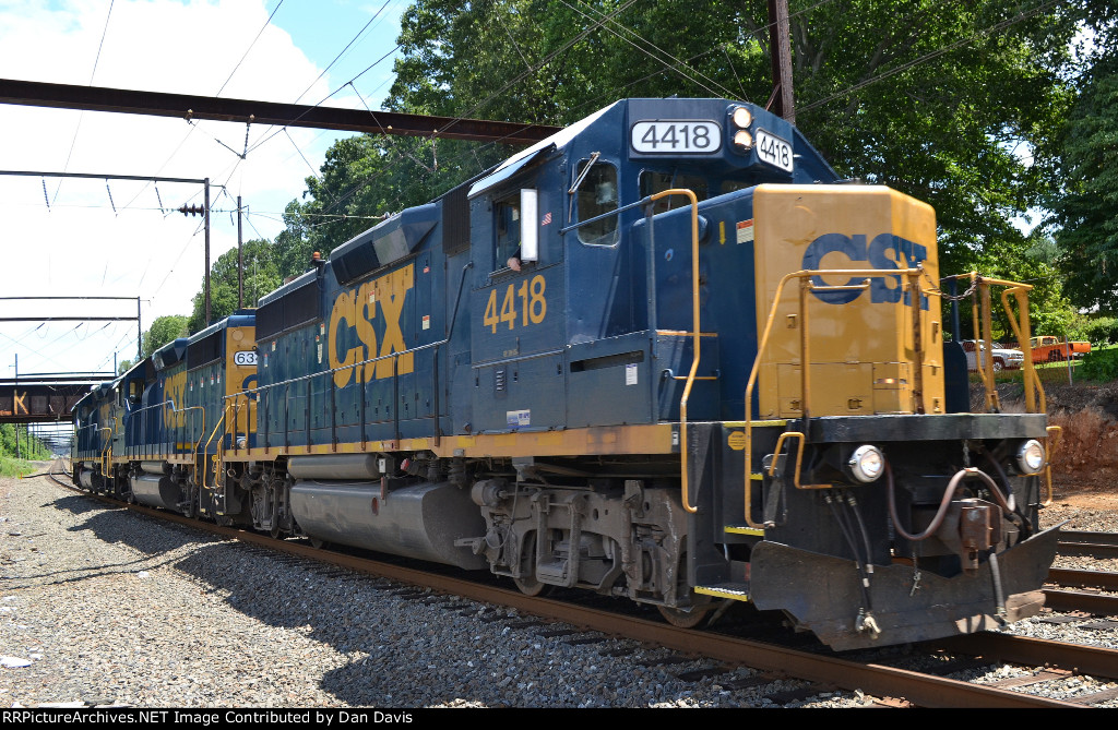 CSX GP38-2S 4418 leads C770-26 down track one